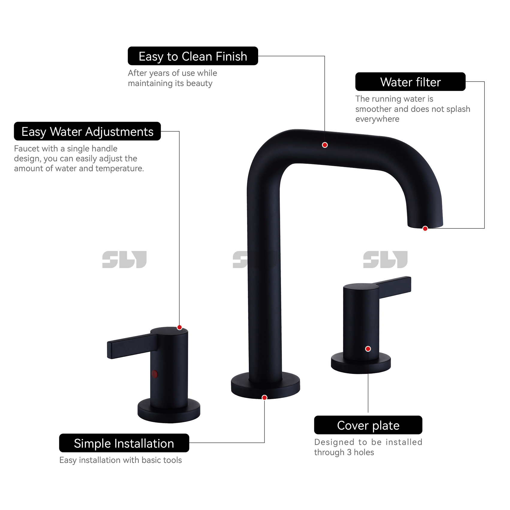 SLY Copper Cartridge Two Handle Widespread Basin Faucet for Bathroom ...